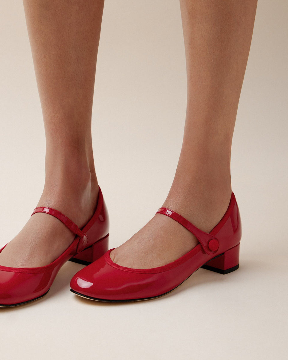 Babies Rose cuir verni Rouge flamme | Repetto Paris