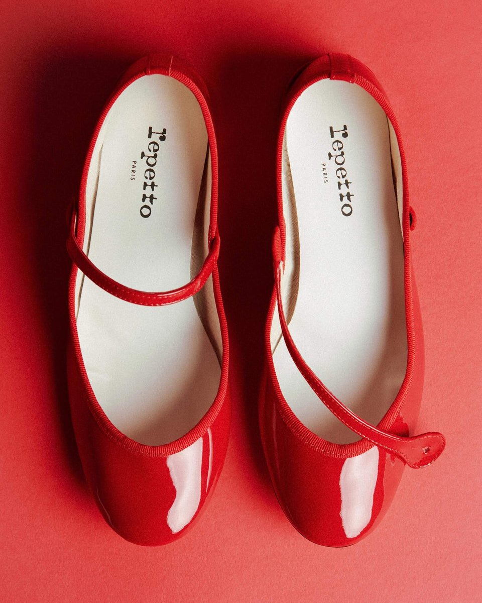 Babies Rose cuir verni Rouge flamme|Repetto Paris